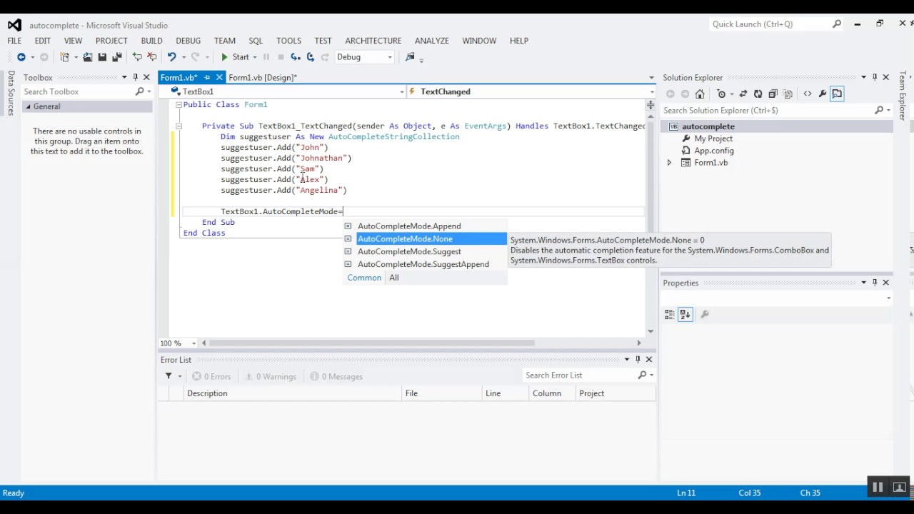 Programming in VB.NET Autocomplete Textbox
