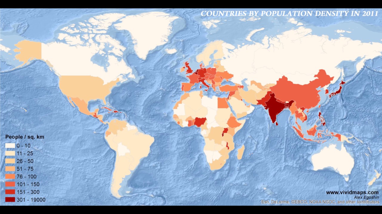 Countries by population density (2000 - 2016)