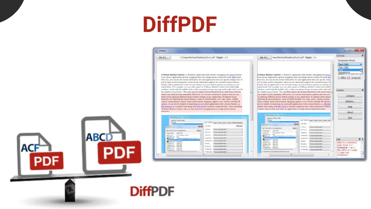 DiffPDF review | how to use DiffPdf  compare two PDF files