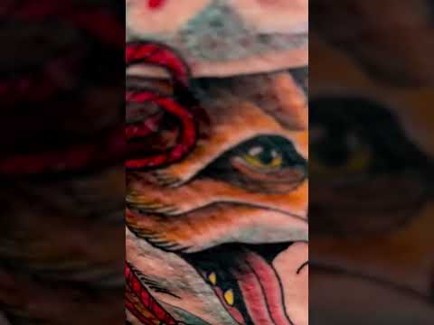 🦊 Japanese NeoTraditional Kitsune Mask Tattoo By Sarahyoungtattoos #tattuba #tattoo #tattooartist