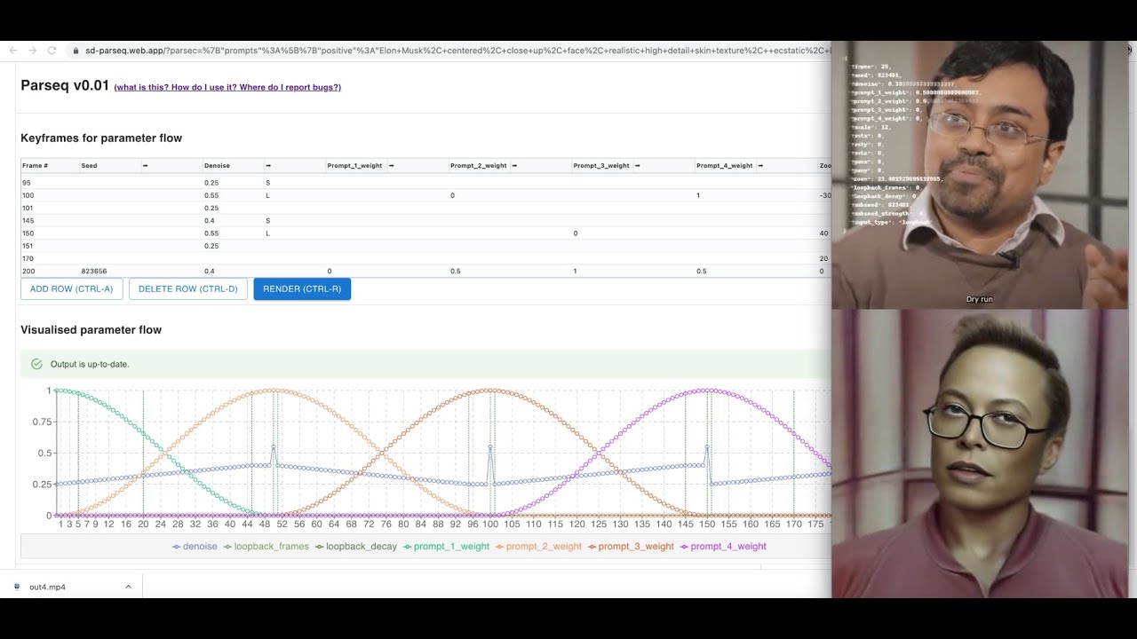Quick demo of sd-parseq, a parameter sequencer for automatic1111's Stable Diffusion UI.