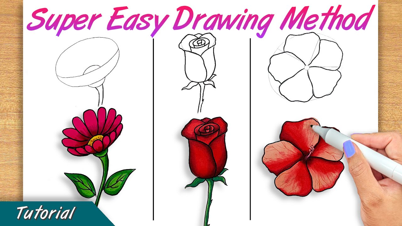 How to Draw Flowers | Super Easy Drawing Hacks Tips & Tricks | Tutorial for Beginners Step by Step