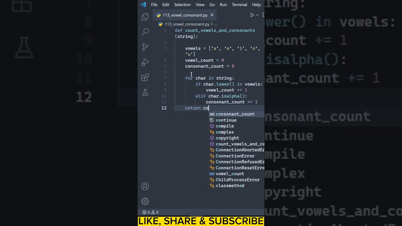 Count Vowels & Consonant of a String in python