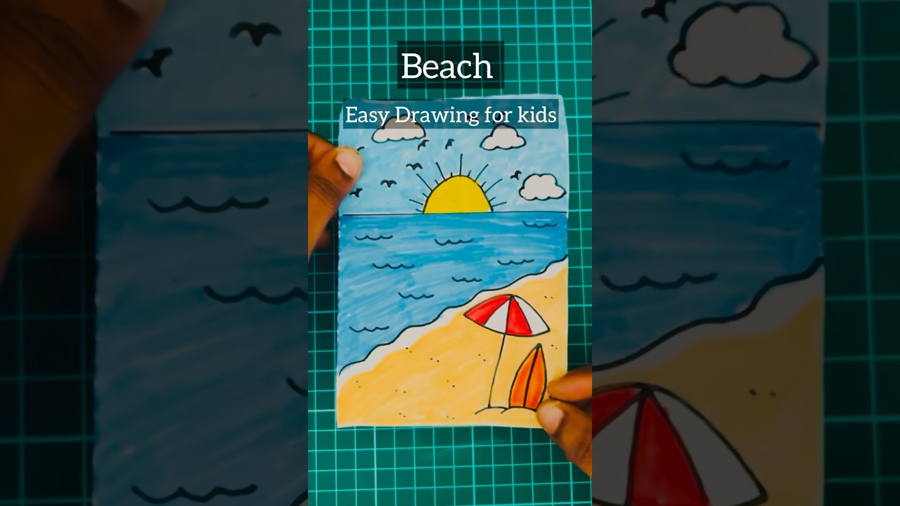 🏖️ How to Draw A Beach Scenery| Drawing & Coloring Beach for Kids |Easy Beach Drawing Step by Step