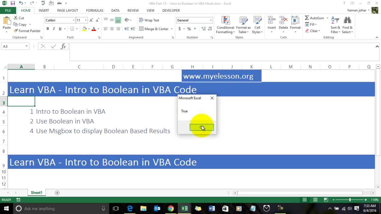 Learn Vba Intro To Boolean In Vba Learn Excel Course Ms Word Course And Ms Excel Course
