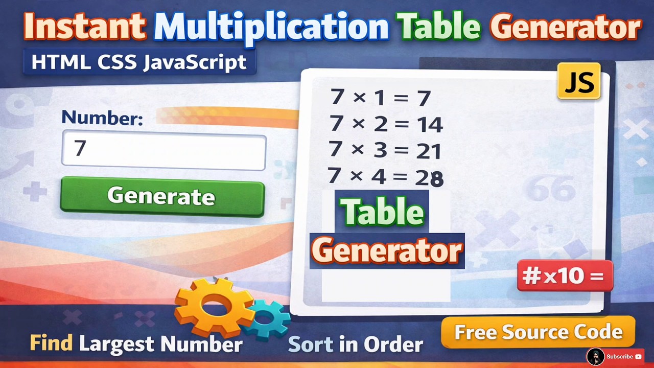 Instant Multiplication Table Generator | Any Number Table Tool | HTML CSS JavaScript Source Code