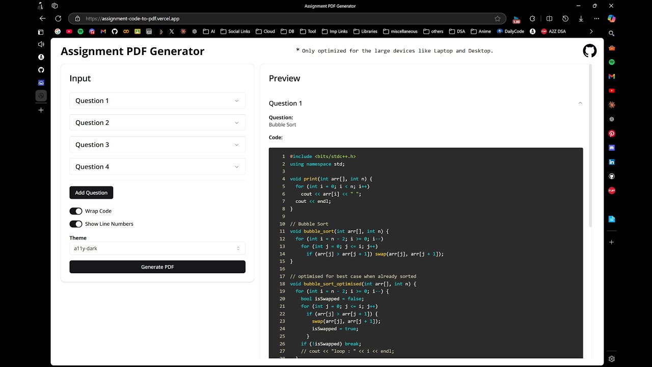 Assignment code to pdf demo