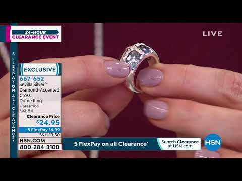 Sevilla Silver DiamondAccented Cross Electroform Dome Ri...