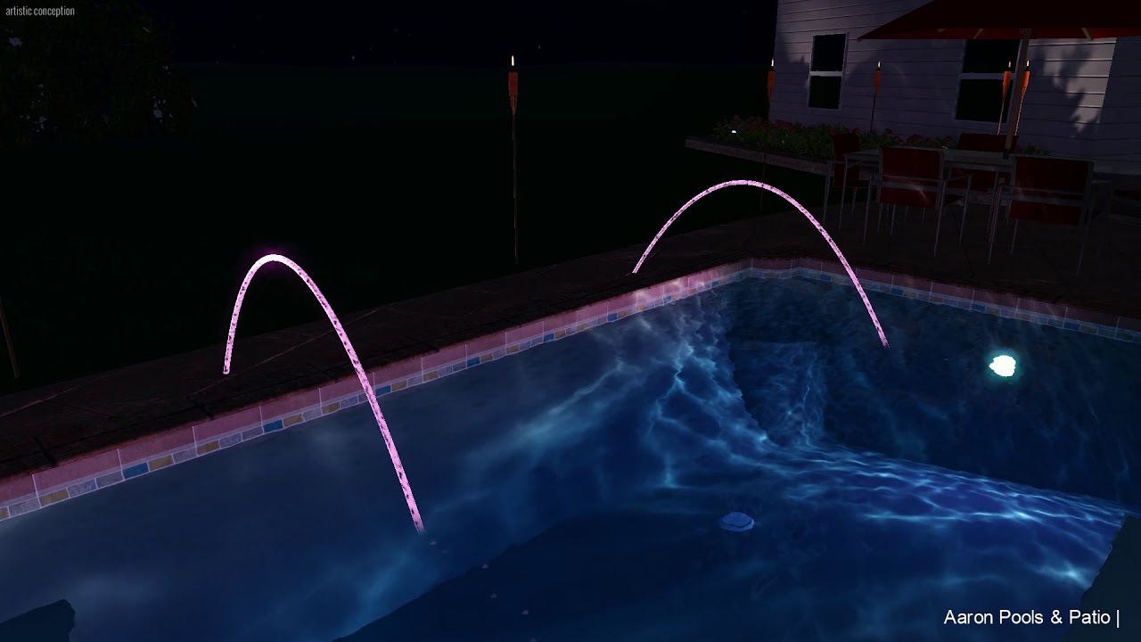 Gunite pool, Pavilion, Firepit : BB night view
