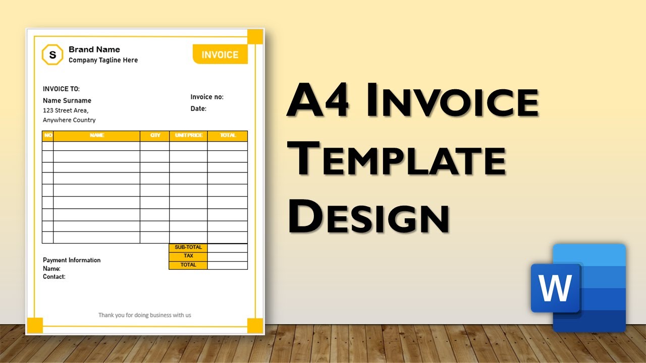 A4 Invoice Template Design in MS Word