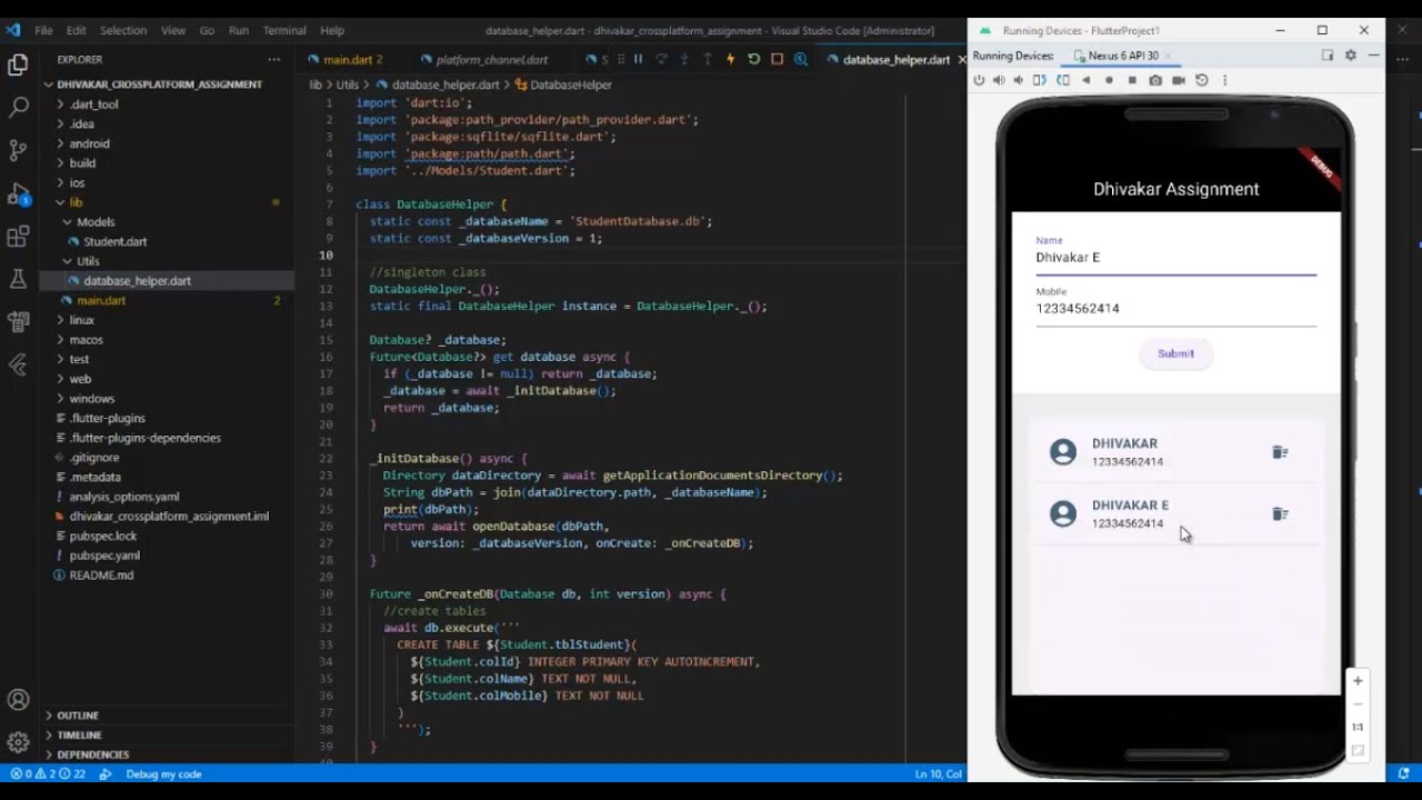 Flutter application uses SQLite databases via the sqflite plugin to perform CRUD operations