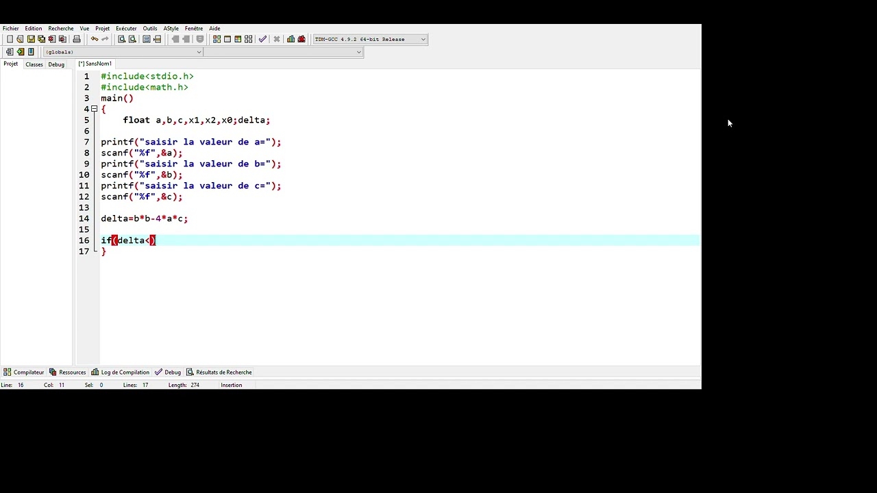 LANGAGE C EXOS SUR LES EQUATIONS DU SECOND DEGRE