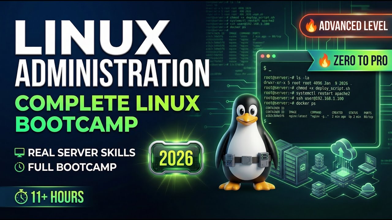Linux Administration Bootcamp 2026 : Go from Beginner to Pro (Full Course)