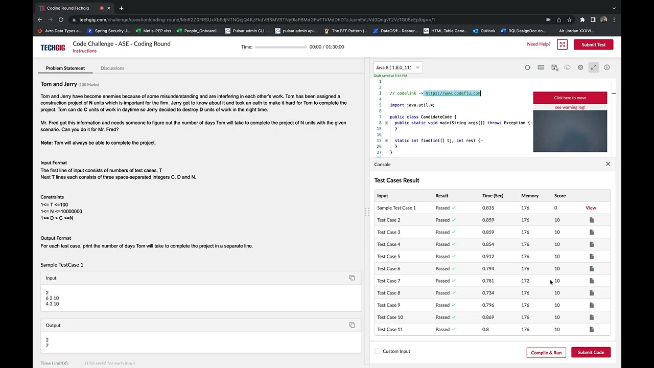 Tom and Jerry | Techgig | Passed all test cases