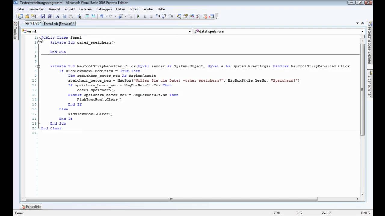Visual Basic 2008 Tutorial Text-Programm [German] Part 1