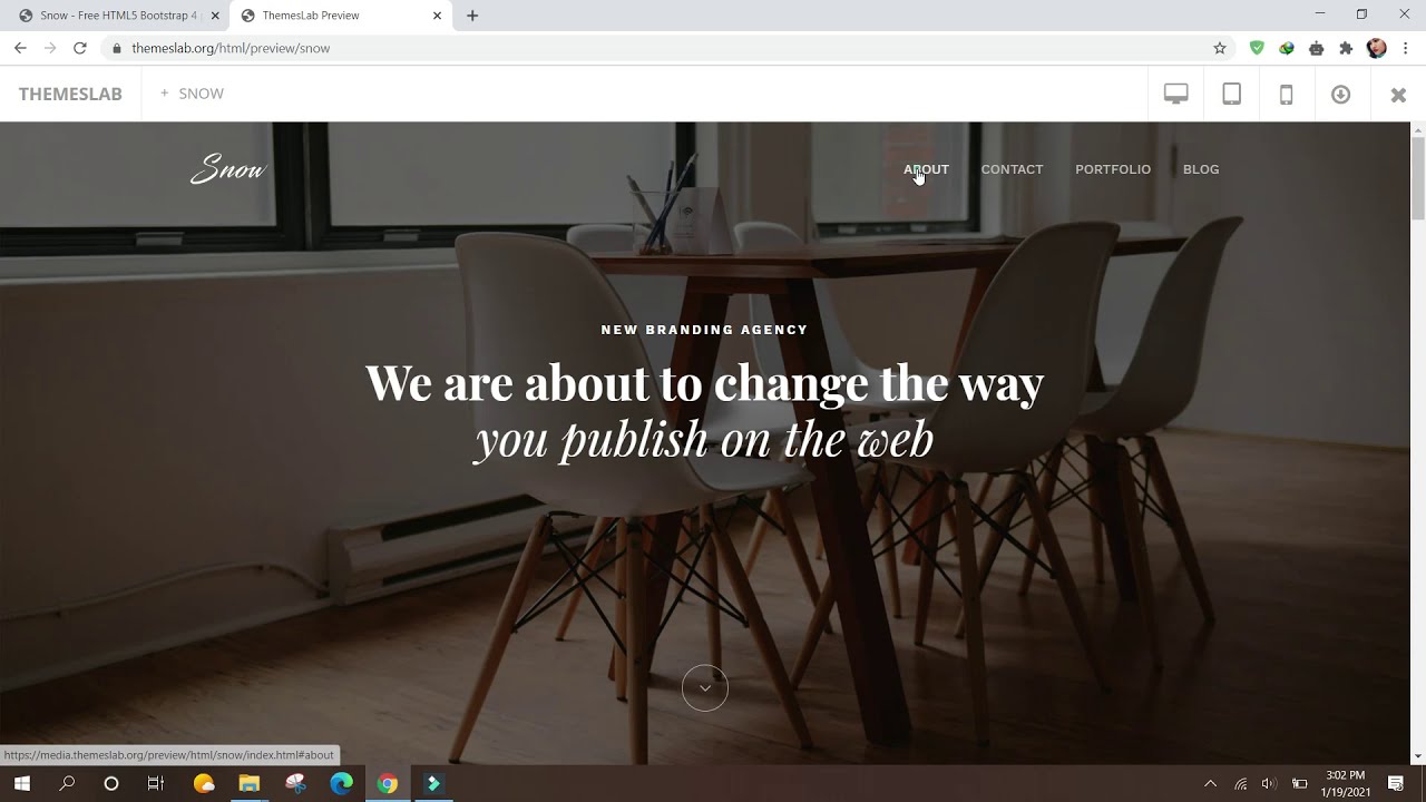 Snow : Free HTML5 Bootstrap 4 personal portfolio website template