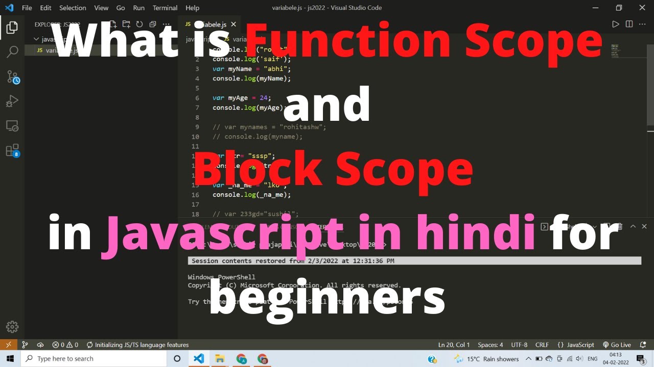 What is Function Scope and Block Scope in Javascript in hindi for beginners