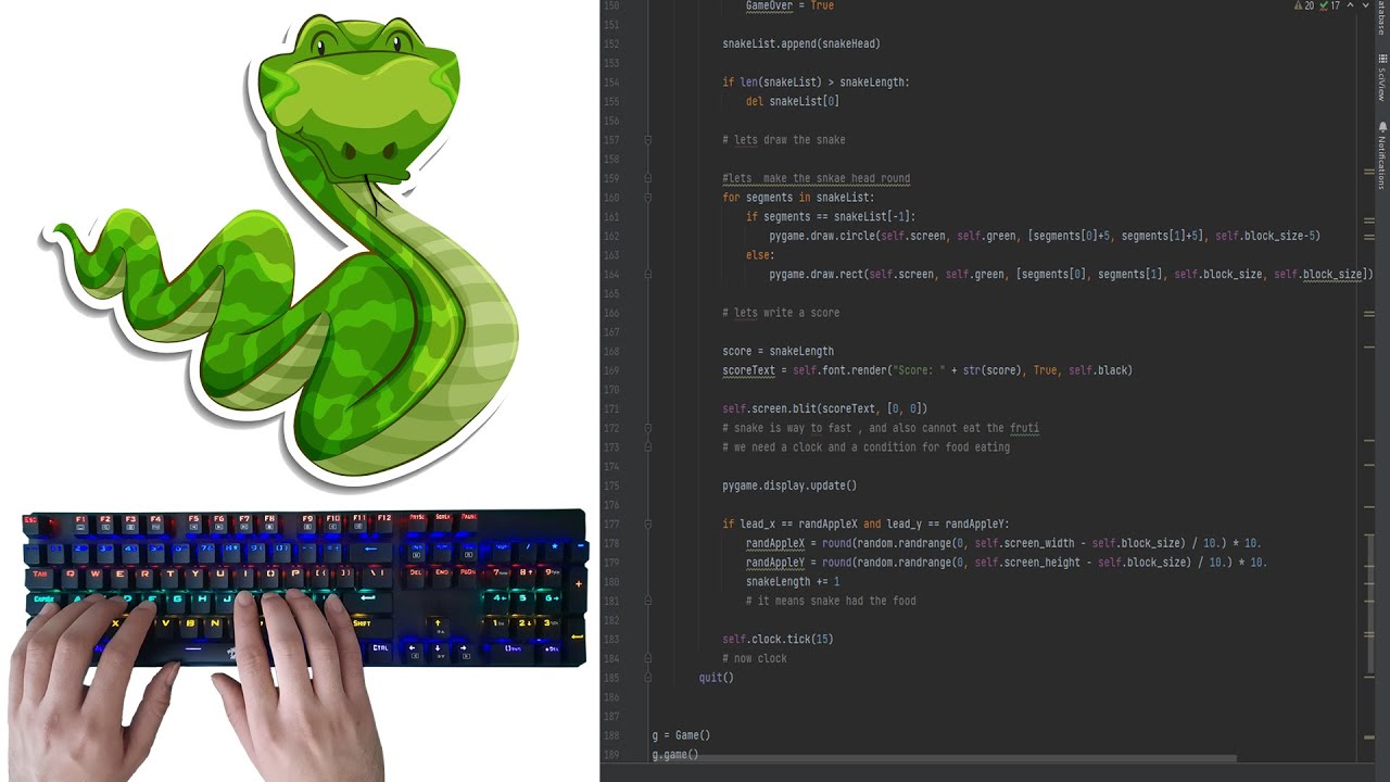 ASMR Programming - Coding Snake Game with Python - No Talking