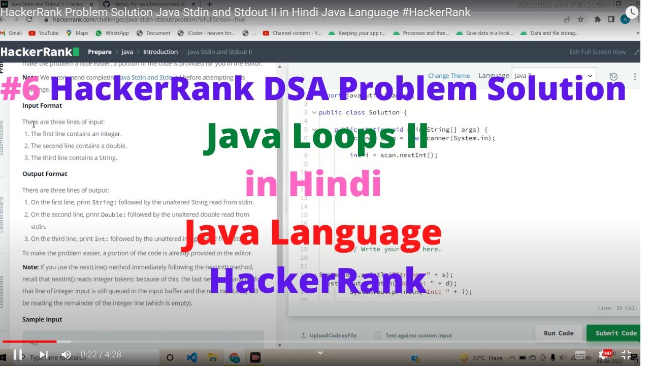 #6 HackerRank  Java Loops II DSA  Problem Solution   in Hindi  Java Language #HackerRank