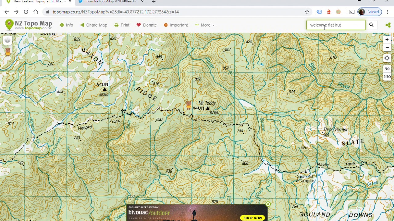 Bear Hunt on NZ Topo Map