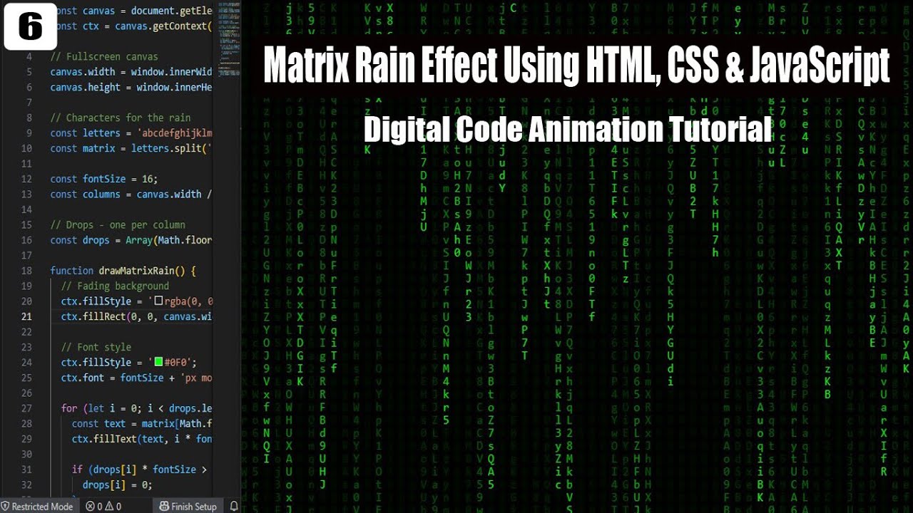 Matrix Rain Effect Using HTML, CSS & JavaScript  | Digital Code Animation Tutorial