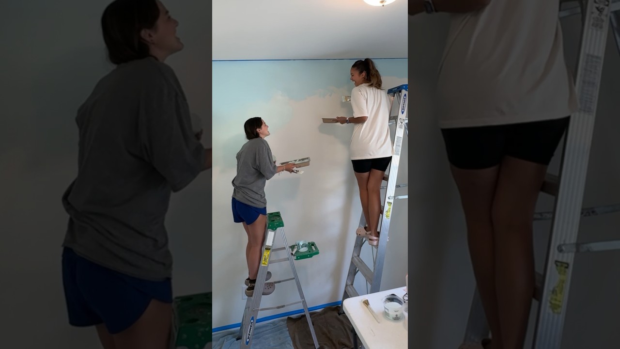 Room Makeover pt 1 ⛅️ #diy #muralart #roommakeover #sahm #homedecor #clouds #momlife