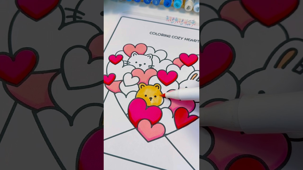Cozy hearts coloring 💗✨Printable sheet available on my Patreon 🤍#coloring #markerart #art