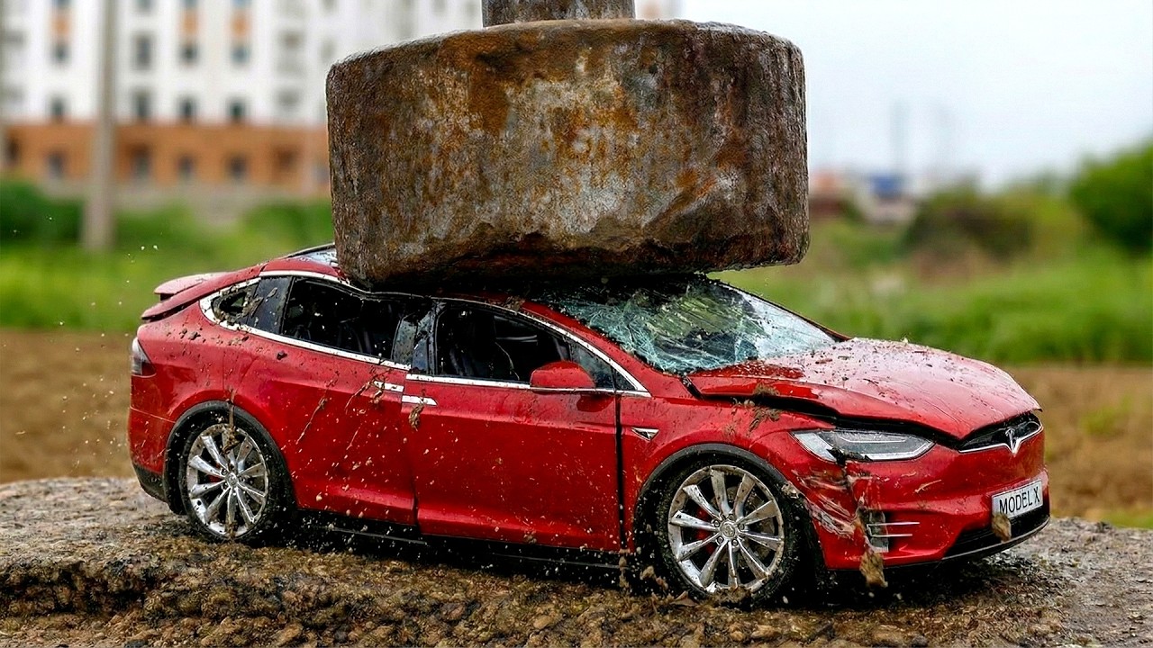 Crash Test of Tesla Model 3 Diecast Model  - Slowmotion Car Crash Test RP