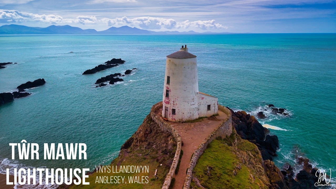 Tŵr Mawr Lighthouse, Ynys Llanddwyn Anglesey, Wales - UK Cinematic 4K DJI Drone