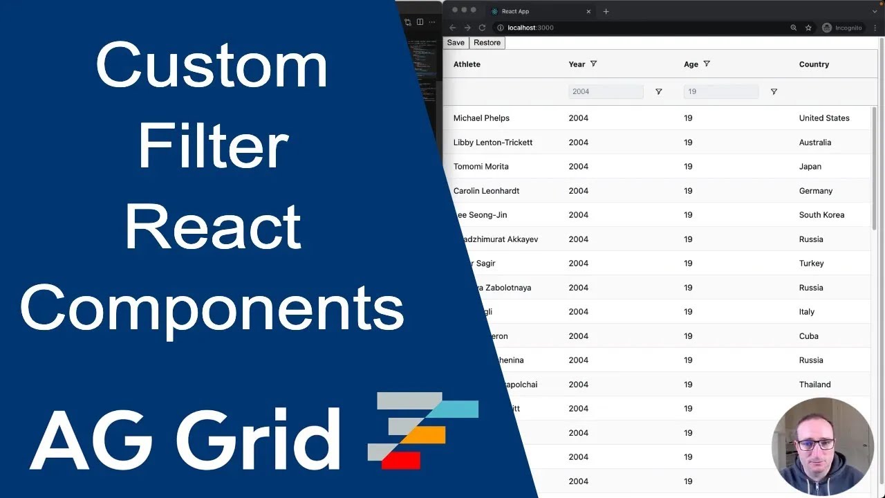 Custom Filter React Components for AG Grid's React Data Grid