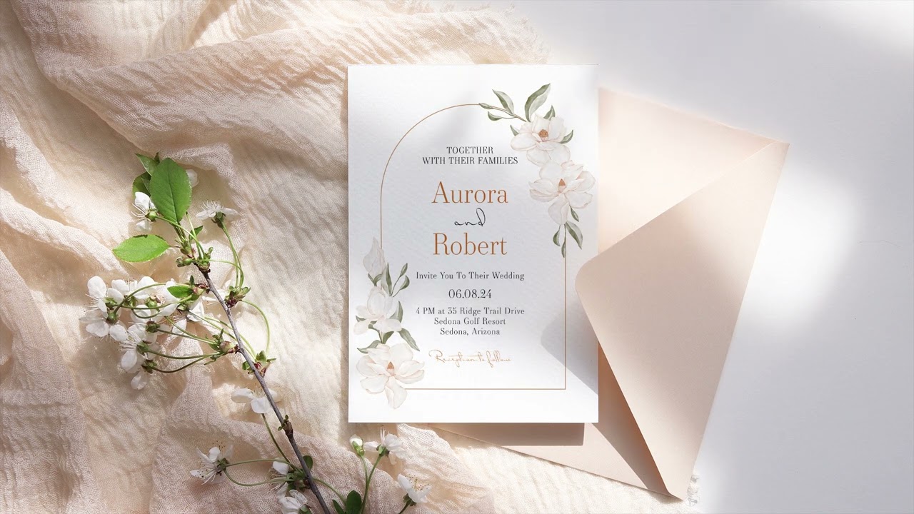 Wedding Invitation Card Template Magnolia Editable Card