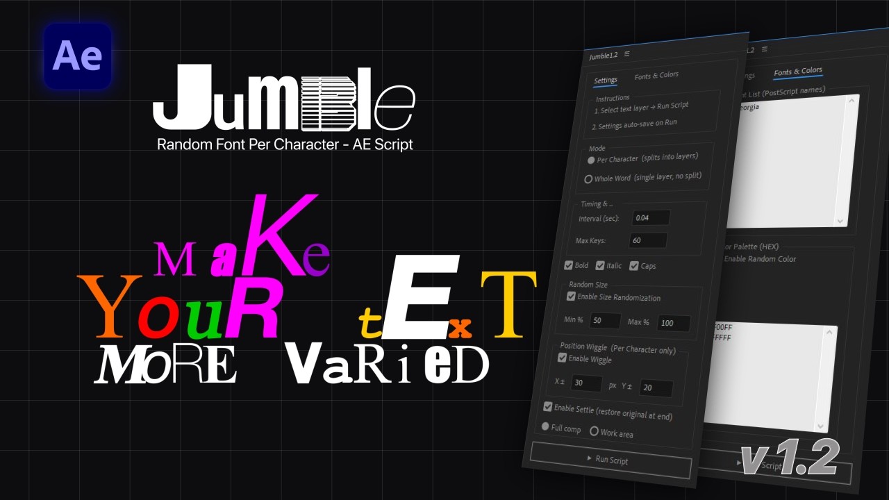 Jumble — Free After Effects Script | Random Font Per Character + Settle Effect