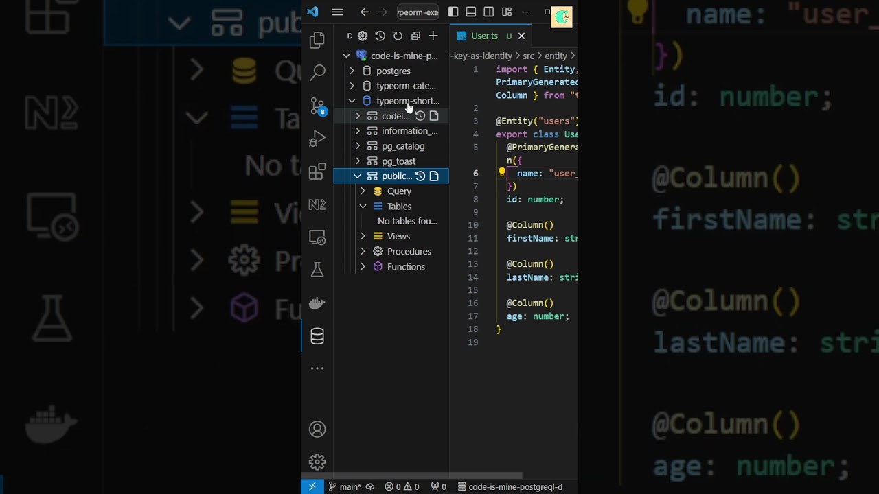 Naming a primary key column | TypeORM Tutorial | CodeIsMine #shorts #codeismine