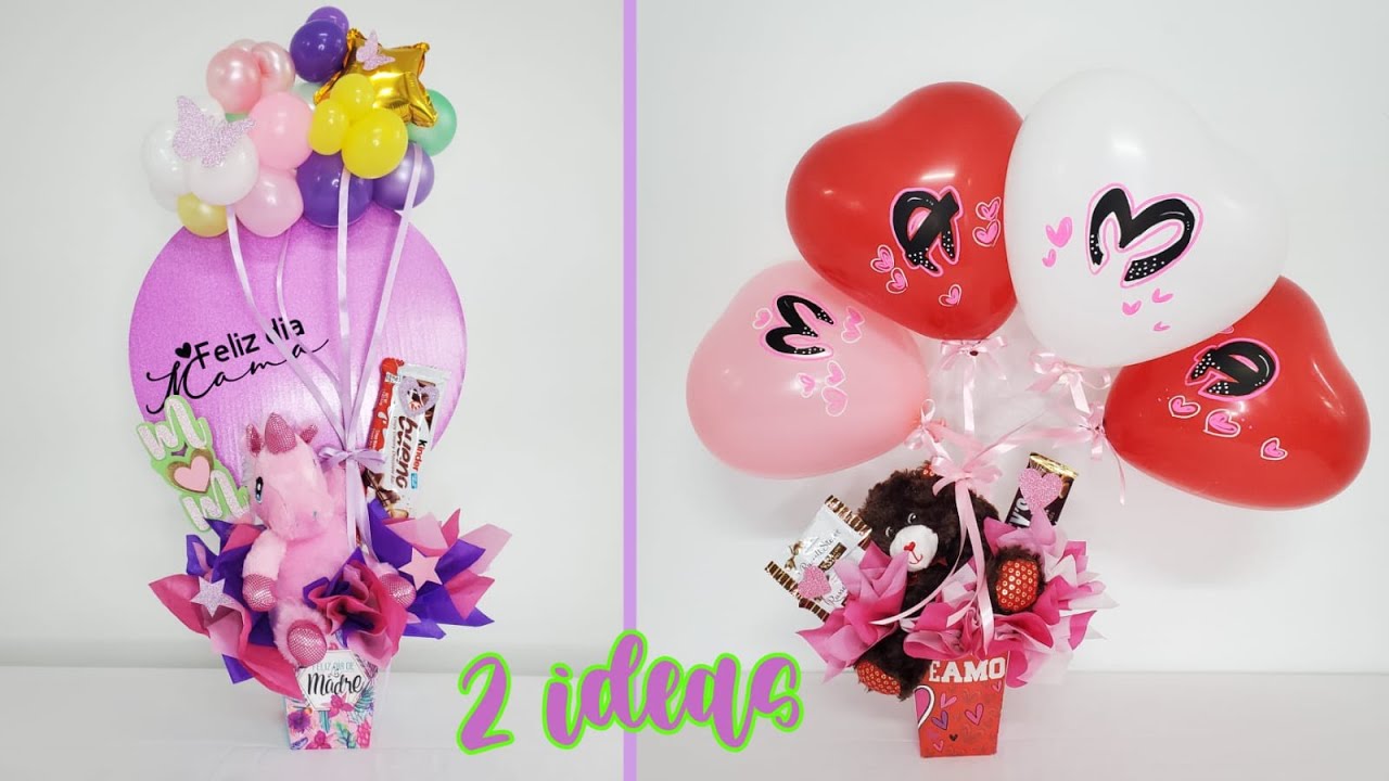 DIY/ 2 IDEAS FACILES Y ECONOMICAS PARA MAMA *ARREGLO CON GLOBOS Y CHOCOLATES
