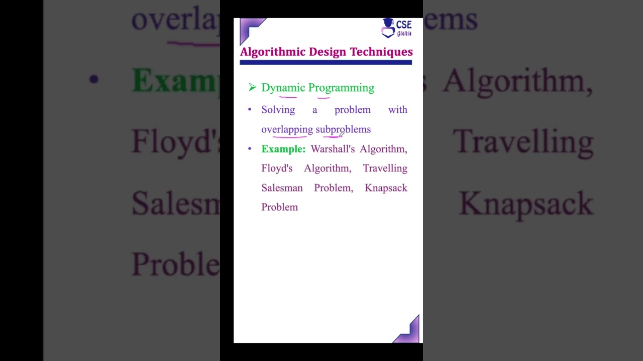 Dynamic Programming #cseguru #algorithm #ada #cseguruadavideos #algorithmdesign #computerscience