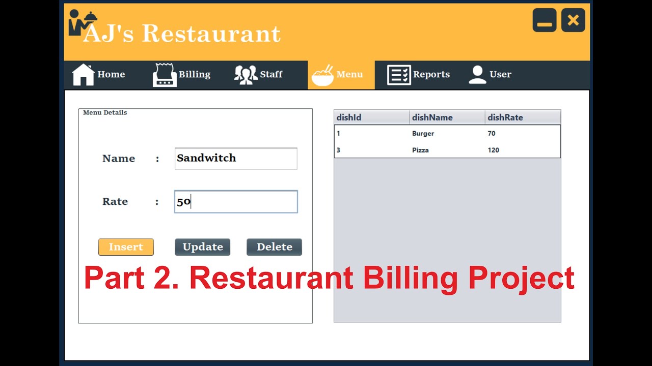 Java Project Tutorials - Part 2. Restaurant Billing System Project in java.