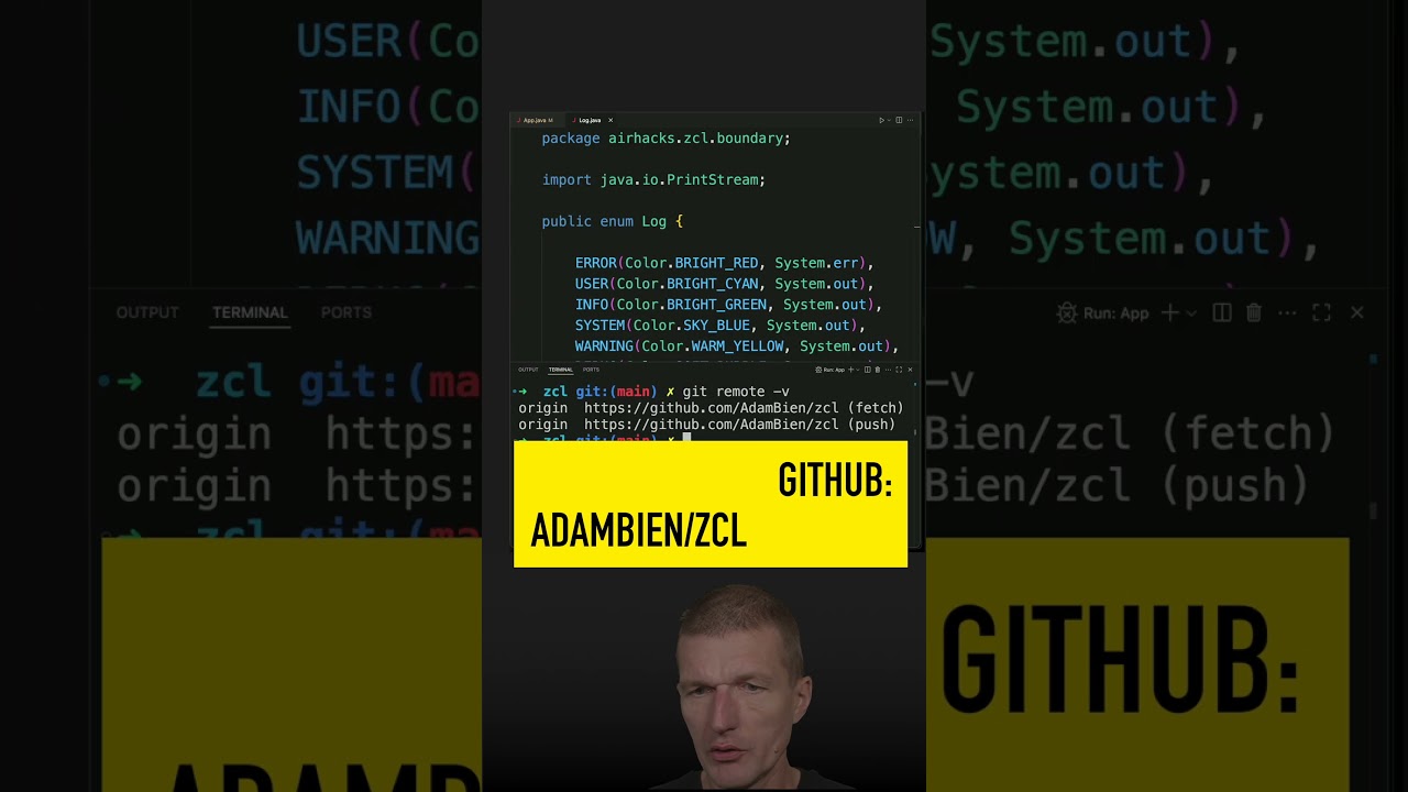zcl: Zero-Dependency Colour Logger--The Smallest GitHub Project? #java #shorts #coding #airhacks
