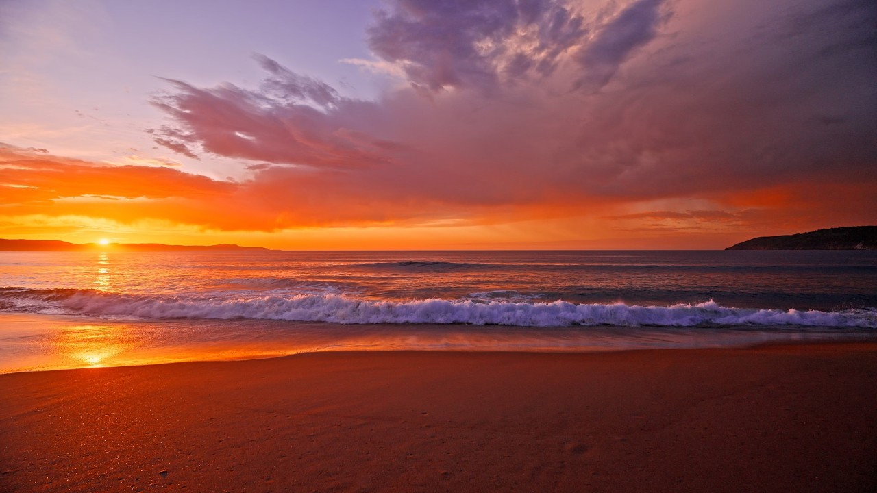 Crimson Sunset on a Remote Beach with Crashing Ocean Waves | Relaxing ASMR for Deep Sleep | 3H in 4K