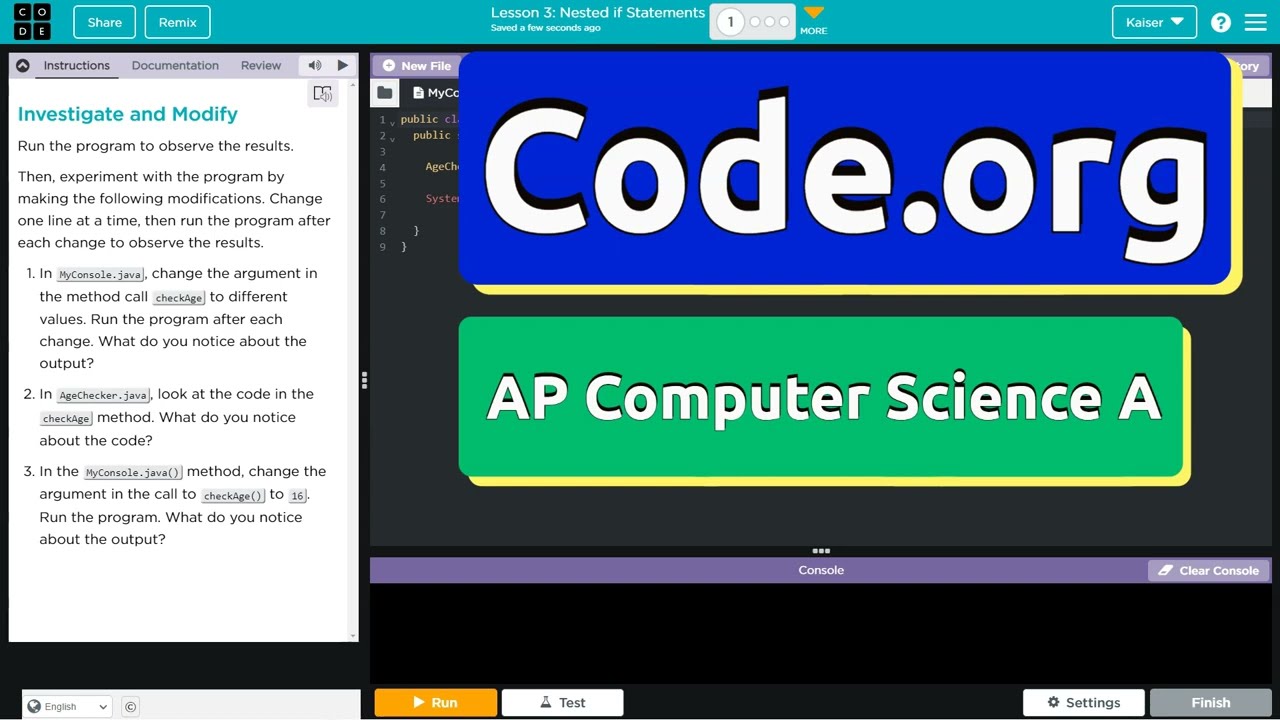 Code.org Lesson 3.1 Nested if Statements | Tutorial with Answers | Unit 4 CSA