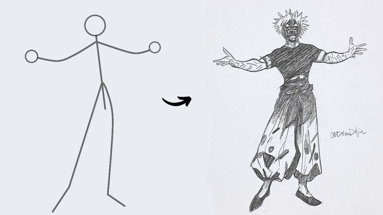 How to draw Gojo Satoru Full Body out of Stick Man | Easy Step by Step