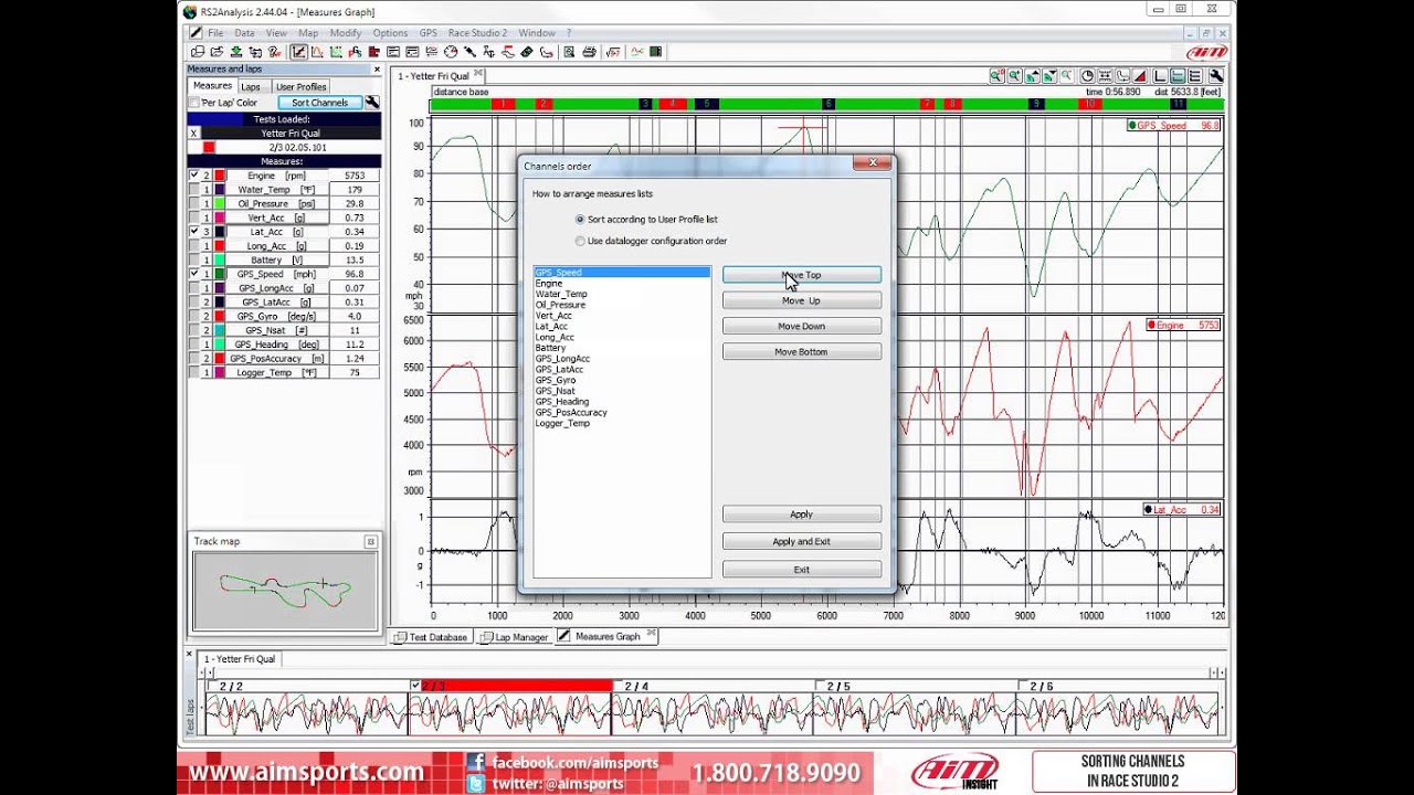 Sorting Channels in Race Studio 2