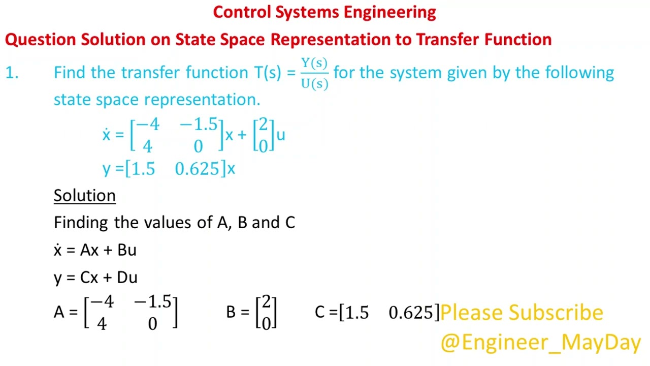 Question Solution on State Space Representation to Transfer Function