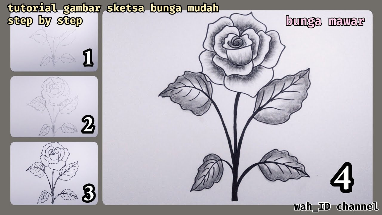 gambar bunga mawar | belajar menggambar sketsa mudah | step by step | tutorial gambar sketsa