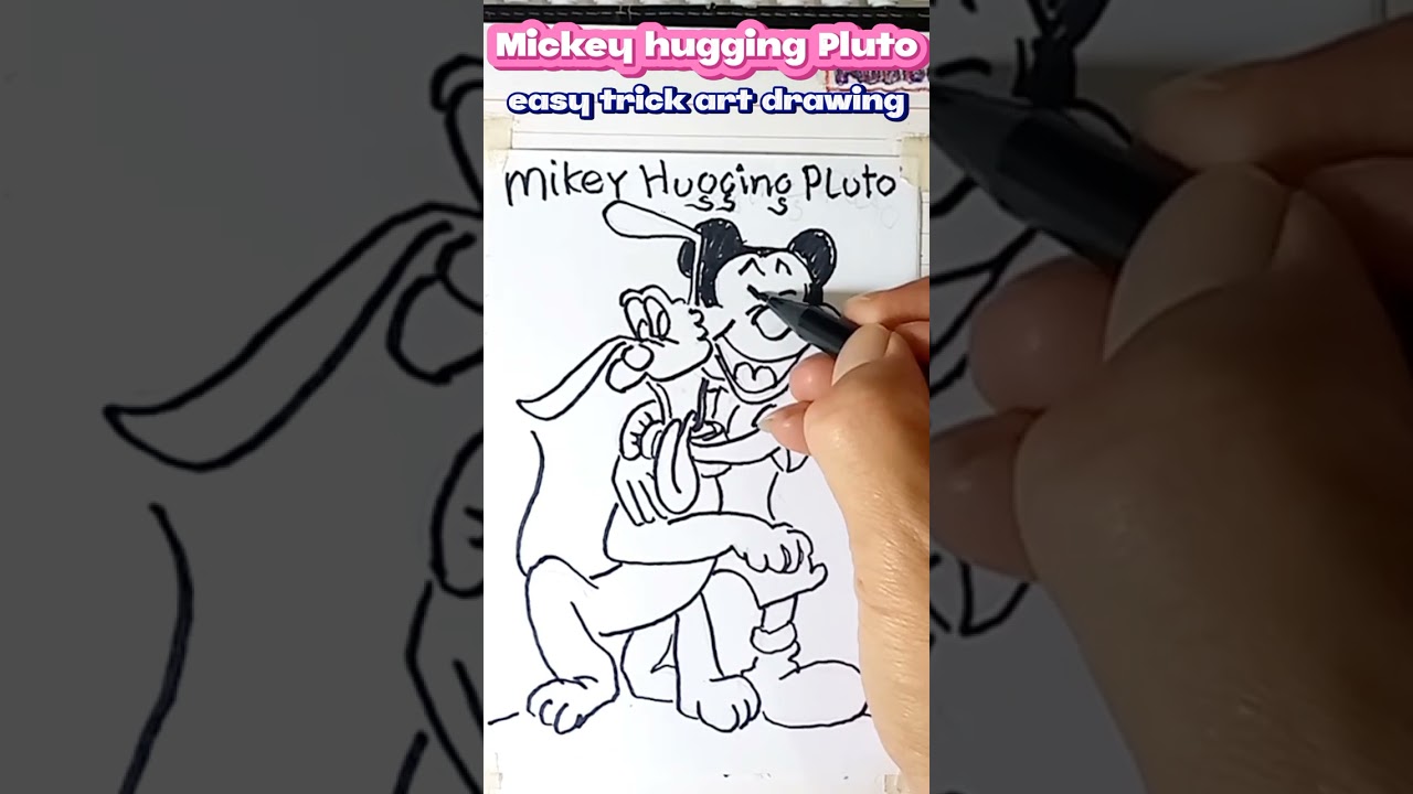 Mickey & Pluto /trick art drawing cardtoon