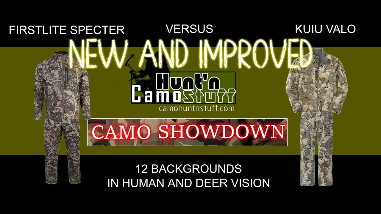 NEW VERSION! FirstLite Specter Compared to Kuiu Valo on 12 Backgrounds in Human and Deer Vision