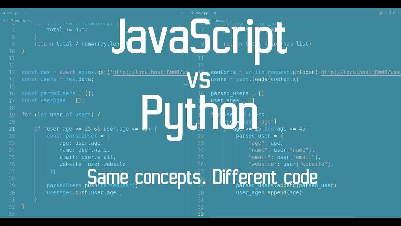 JavaScript vs. Python - Same Concepts. Different Code.