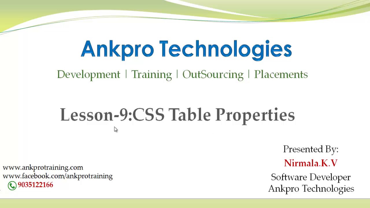 CSS Lesson 9 - CSS Tables