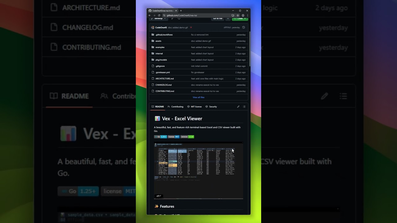 Vex — A beautiful Excel and CSV viewer built in Go.  #github #excel #terminal
