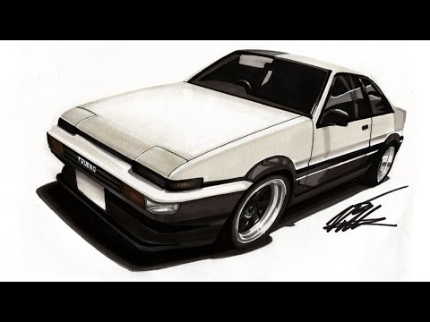 Realistic Car Drawing - Toyota AE86 Trueno - Time Lapse