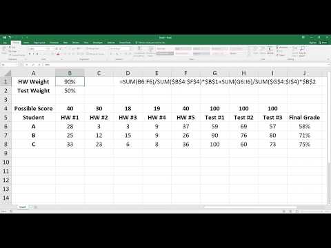 How to Calculate Final Grade By Weights for Homework and Test Scores in Excel. [HD]